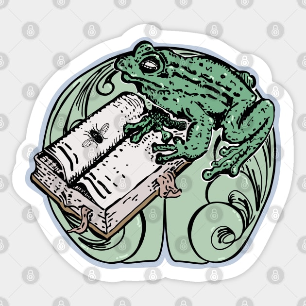 Frog reading book, cottagecore garden pond lily pad - Cute Frog - Sticker | TeePublic